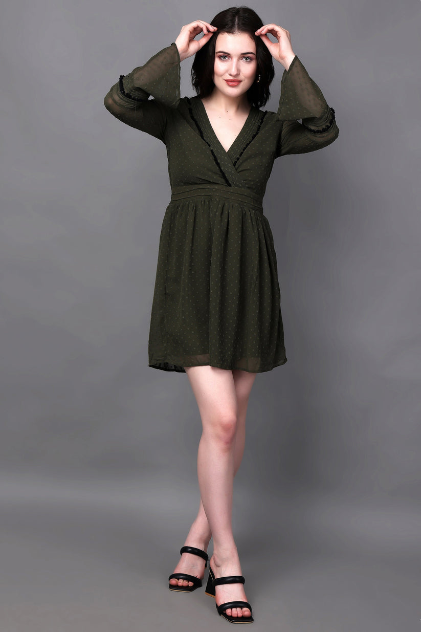 Olive Green Bell Sleeves Midi Dress – My Store